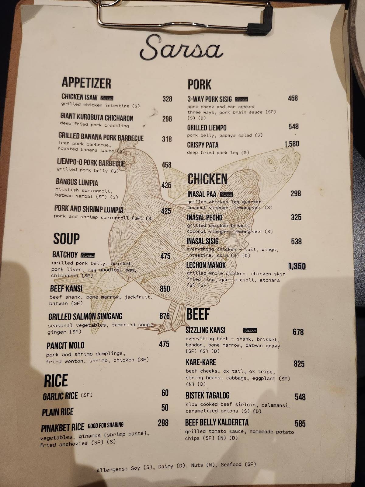Menu at Sarsá Kitchen + Bar, Makati, 109 Rada