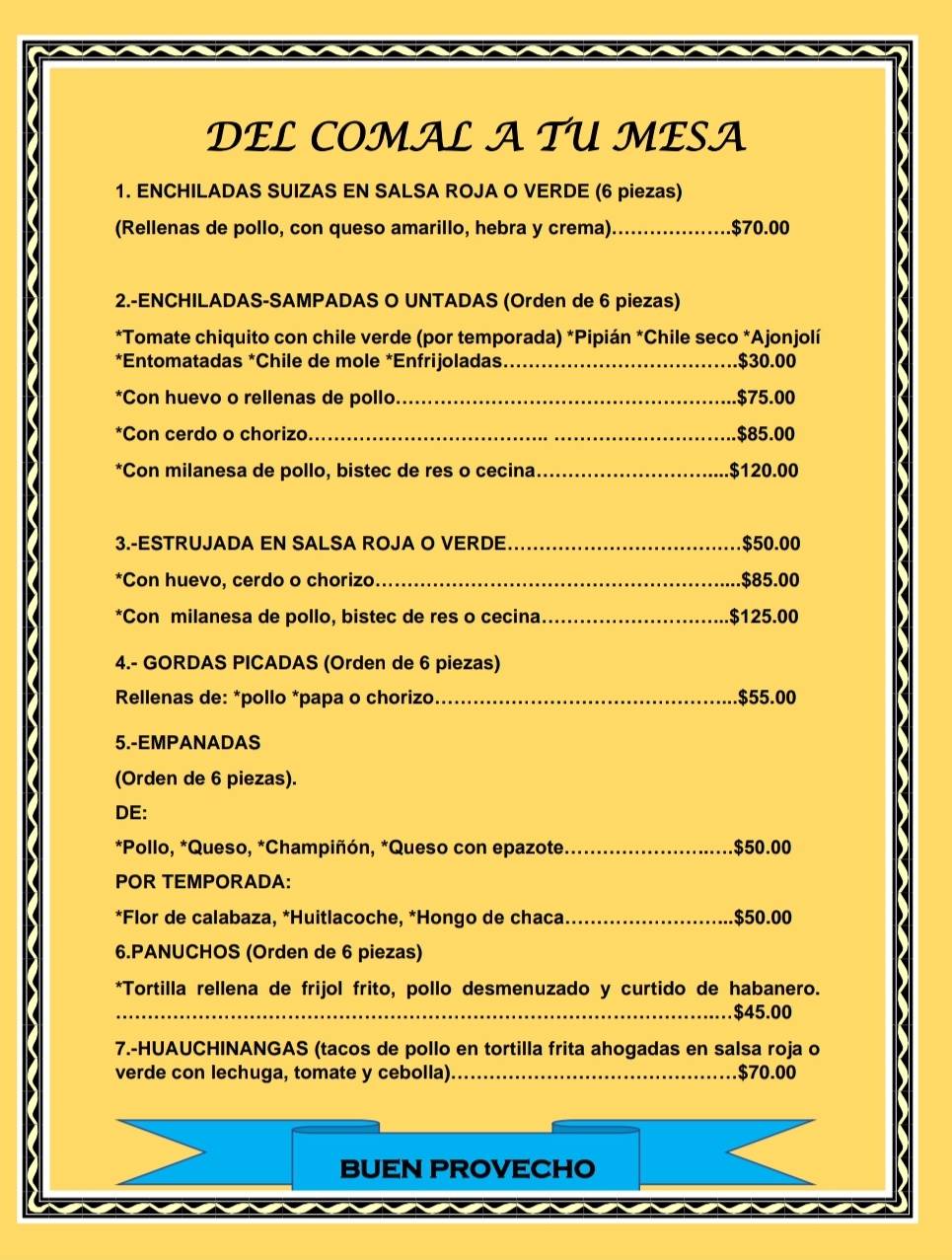 Carta del restaurante Sazón Totonaco-El mejor sabor del papantla ...