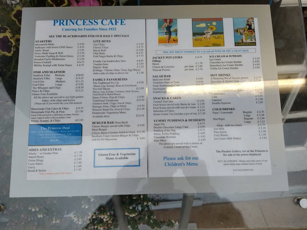 Menu at The Princess Café restaurant, Scarborough