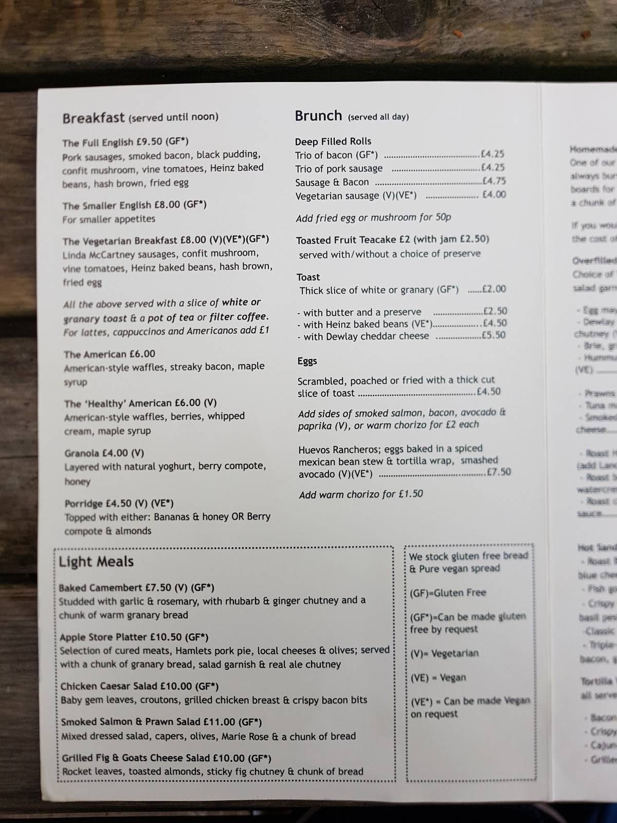 Menu at Applestore Cafe, Scorton