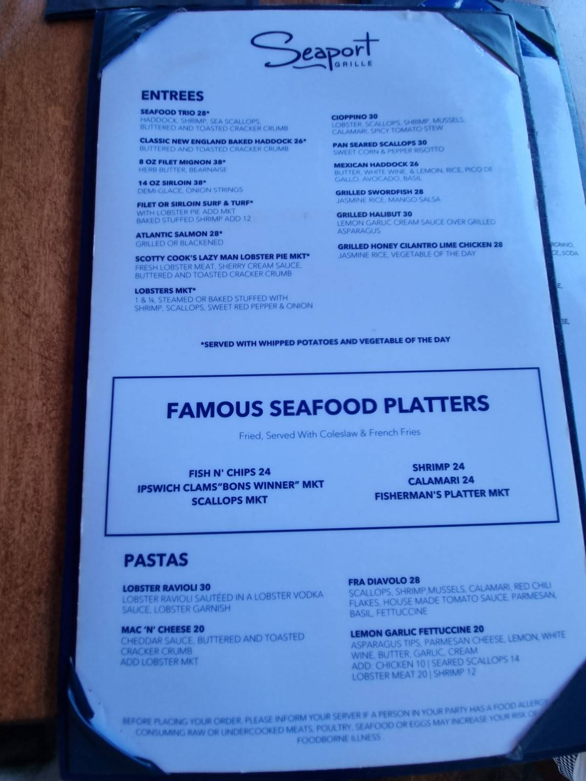 Menu at Seaport Grille restaurant, Gloucester, 6 Rowe Sq