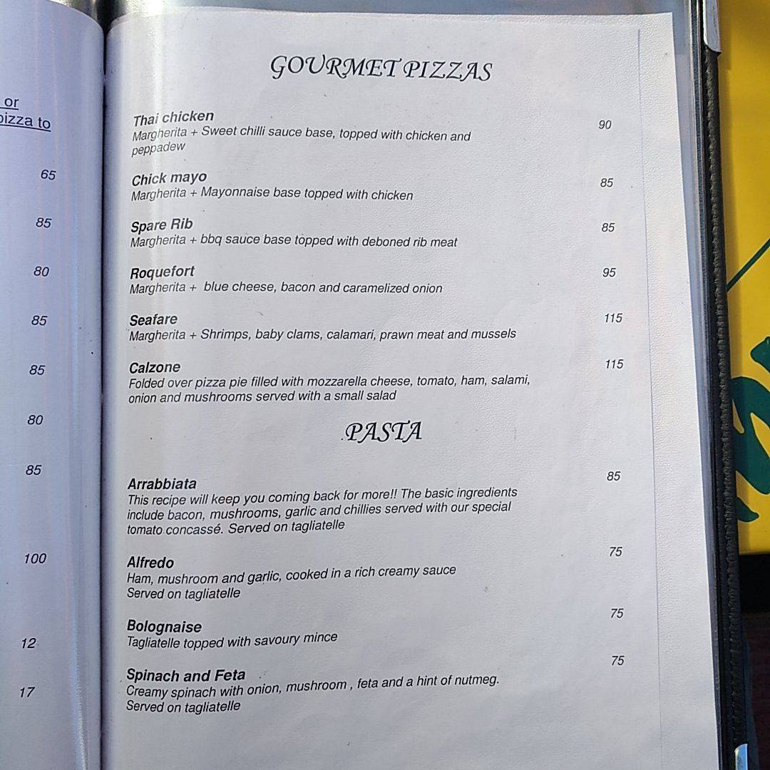 Menu at La Piazza restaurant, Sedgefield