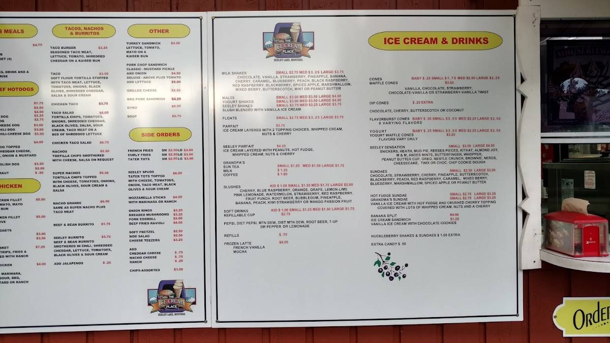 Menu at The Ice Cream Place fast food, Seeley Lake