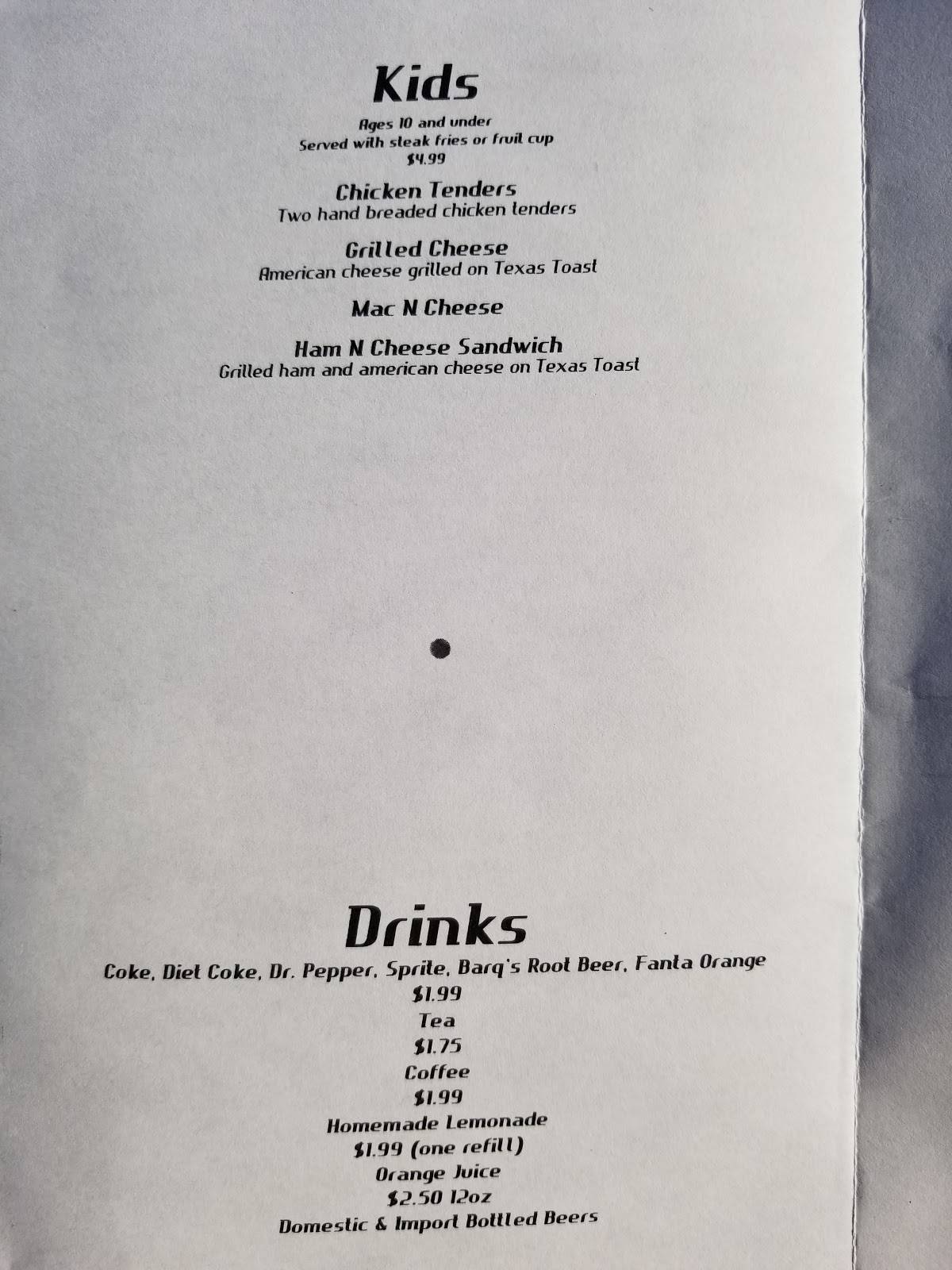 Menu at 1838 Grill restaurant, Seguin