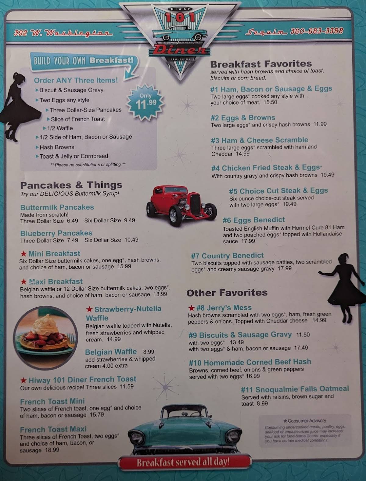 Menu at Hi-Way 101 Diner restaurant, Sequim, 392 W Washington St