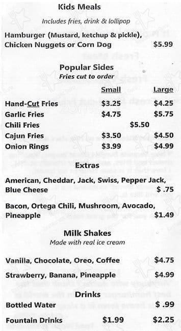 Menu at Sequoia Burger fast food, Sebastopol