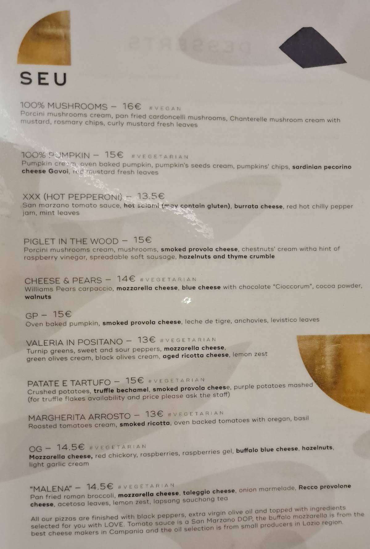 Menu at Seu Pizza Illuminati pizzeria, Rome