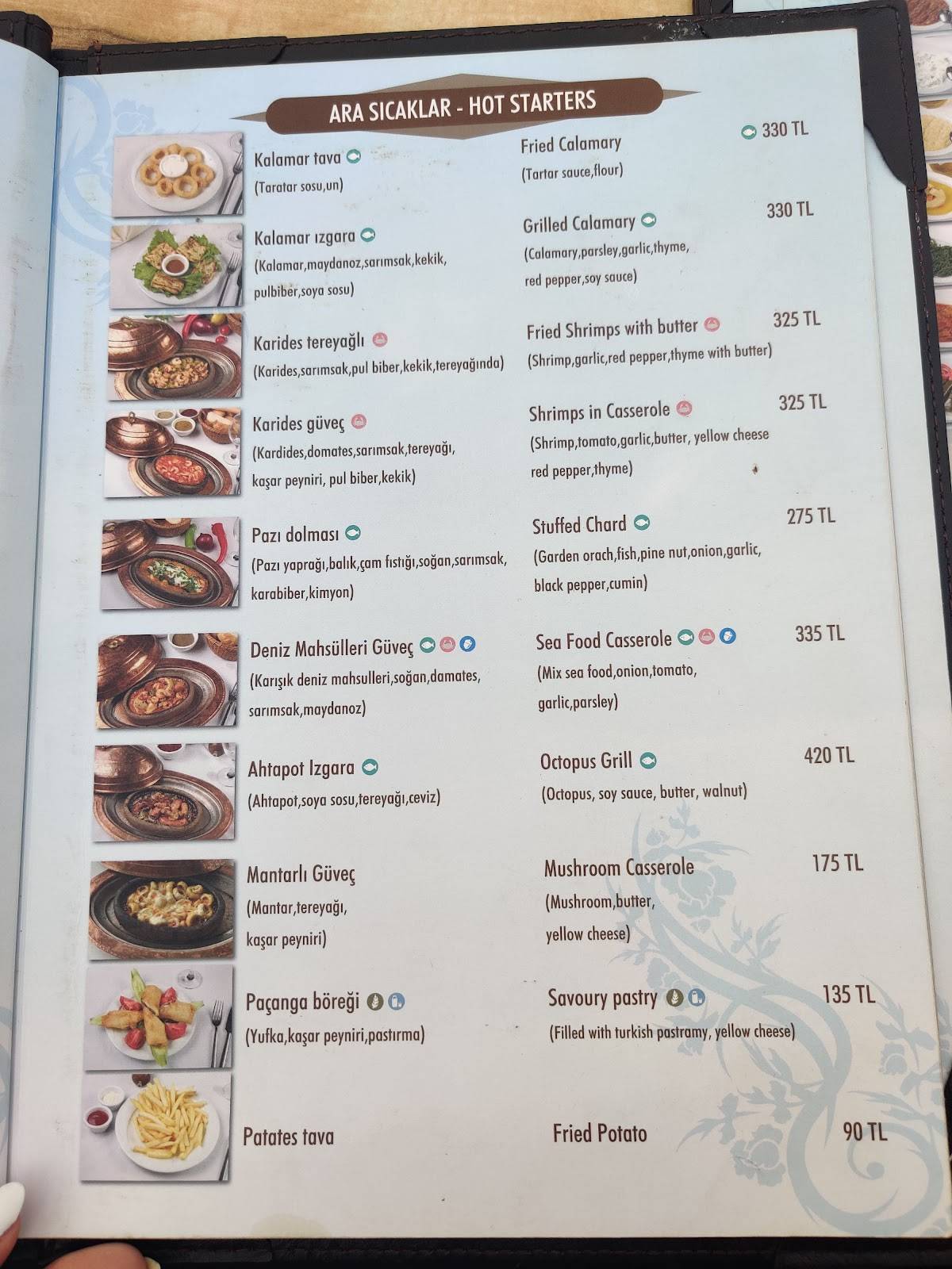 Menu at Seven Hills Restaurant, Istanbul