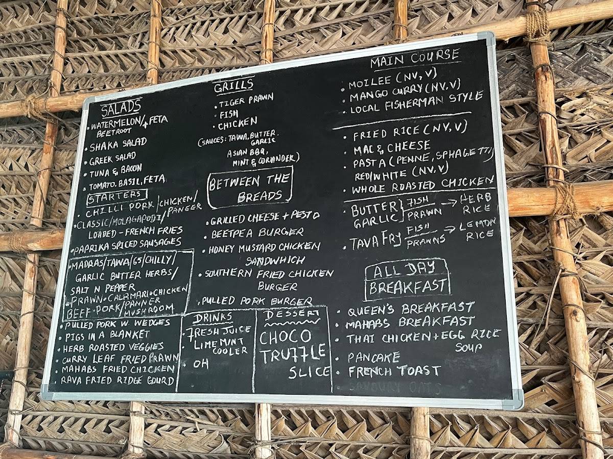 Menu at Shaka Shack, Mahabalipuram