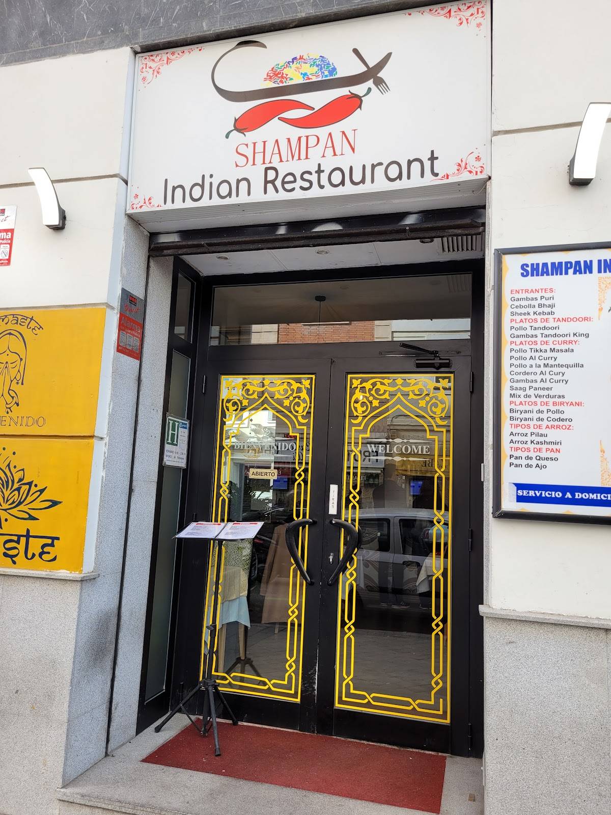 Carta de Shampan Indian Restaurante, Madrid