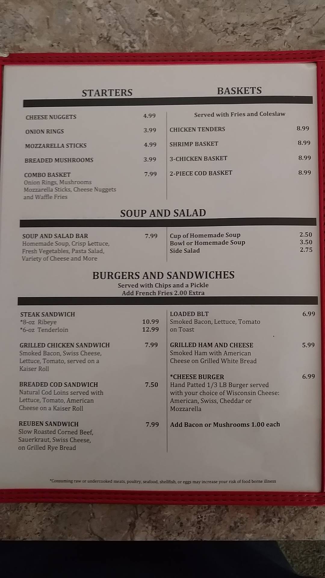 Menu at Kassidy's Studio Lounge restaurant, Shawano