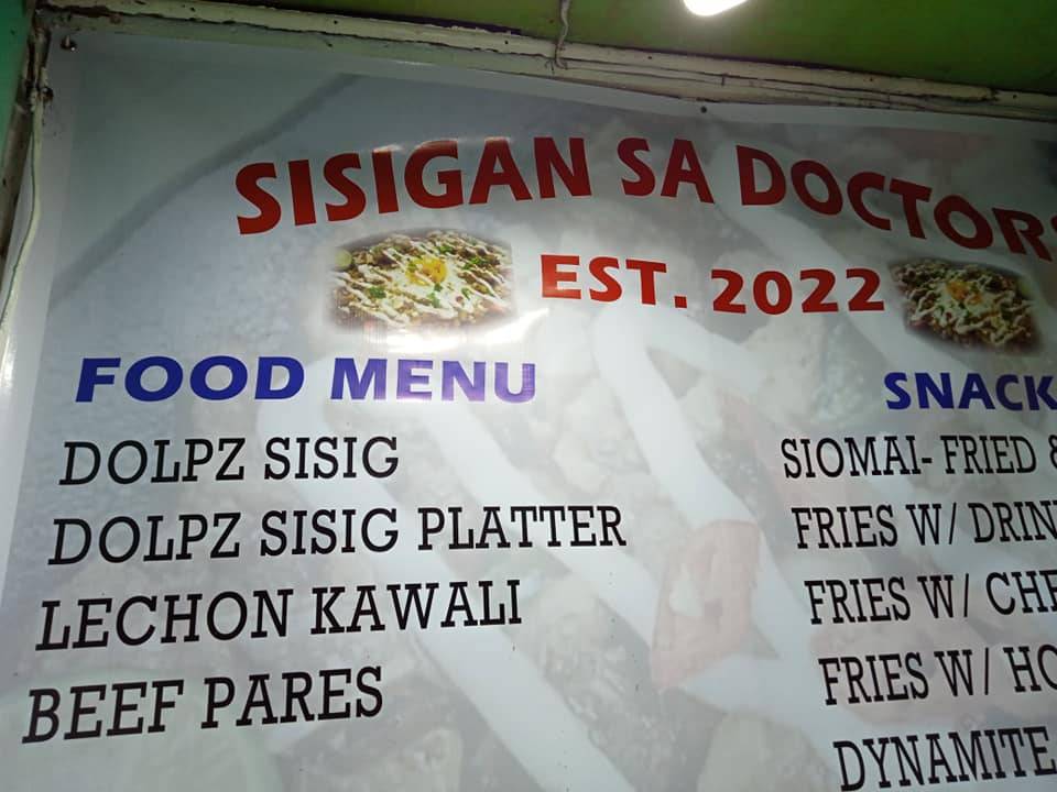 Menu at Sisigan sa Doctors restaurant, Iloilo City