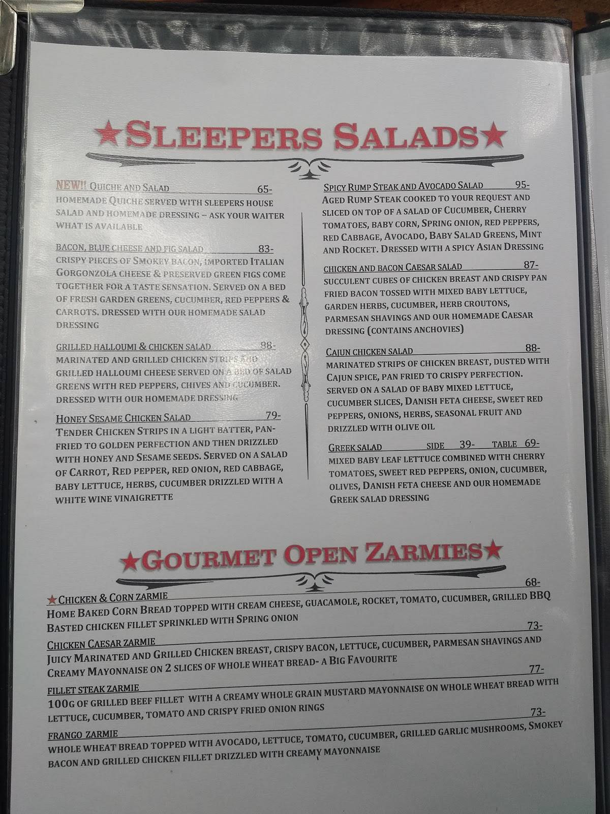 Menu at Sleepers Railway Station Restaurant., Hoedspruit