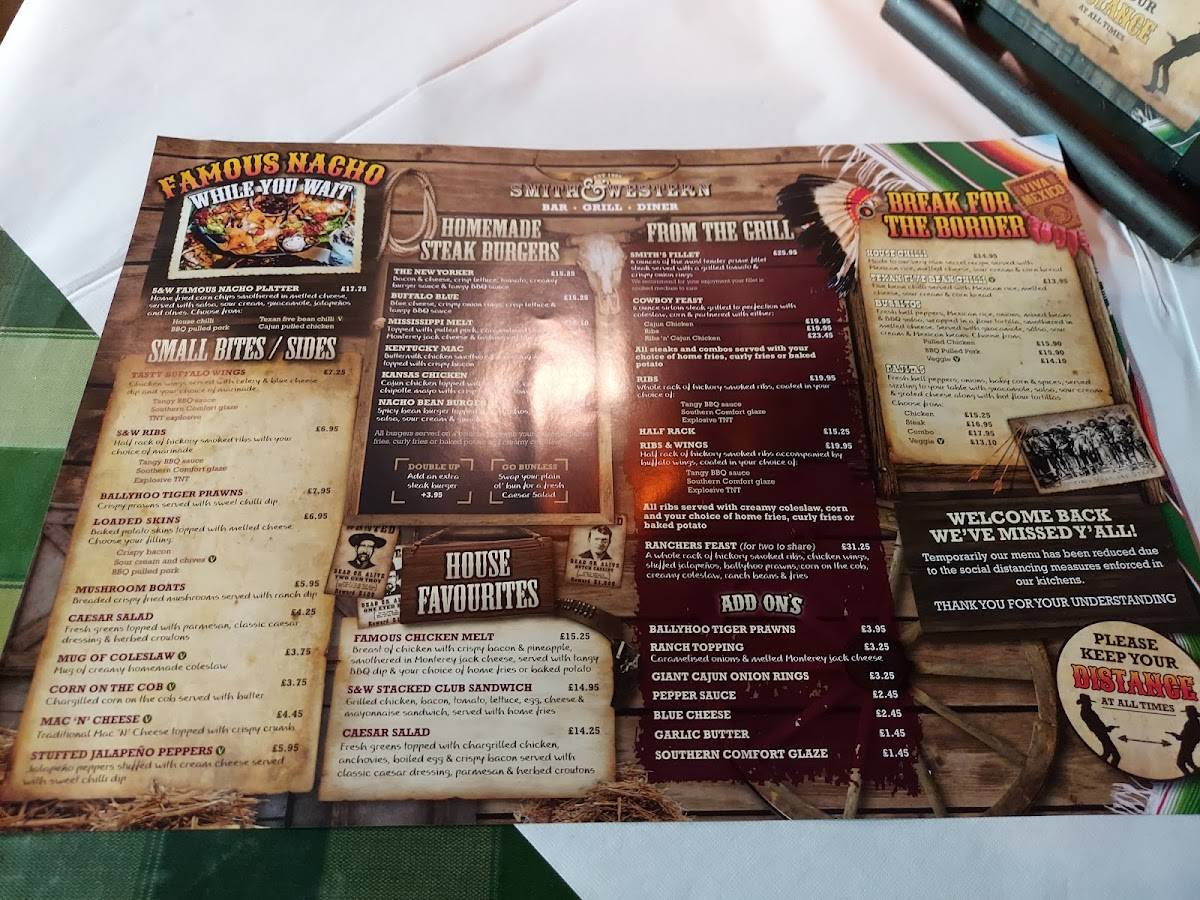 Menu at Smith & Western restaurant, Chichester