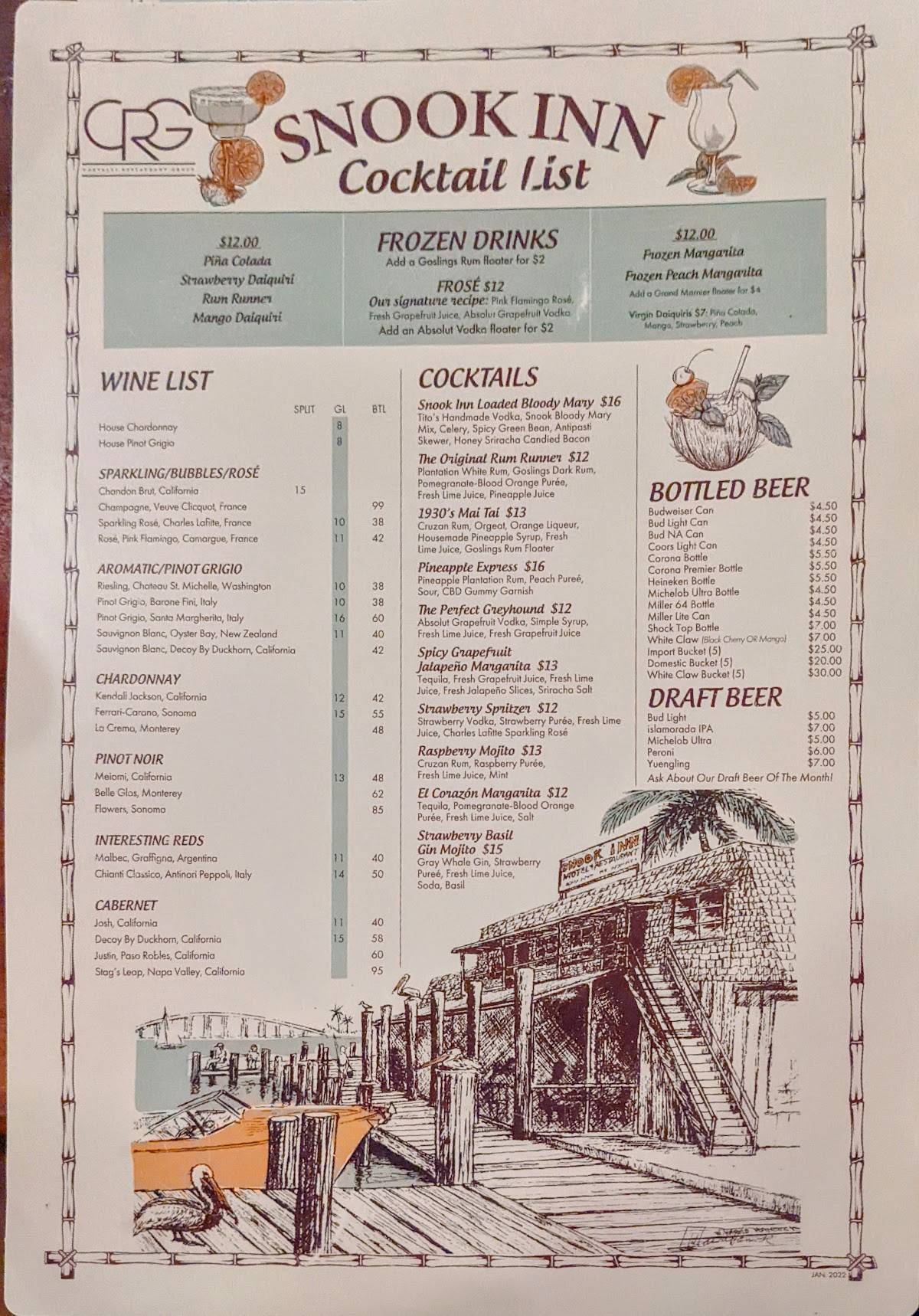 Menu at Snook Inn pub & bar, Marco Island