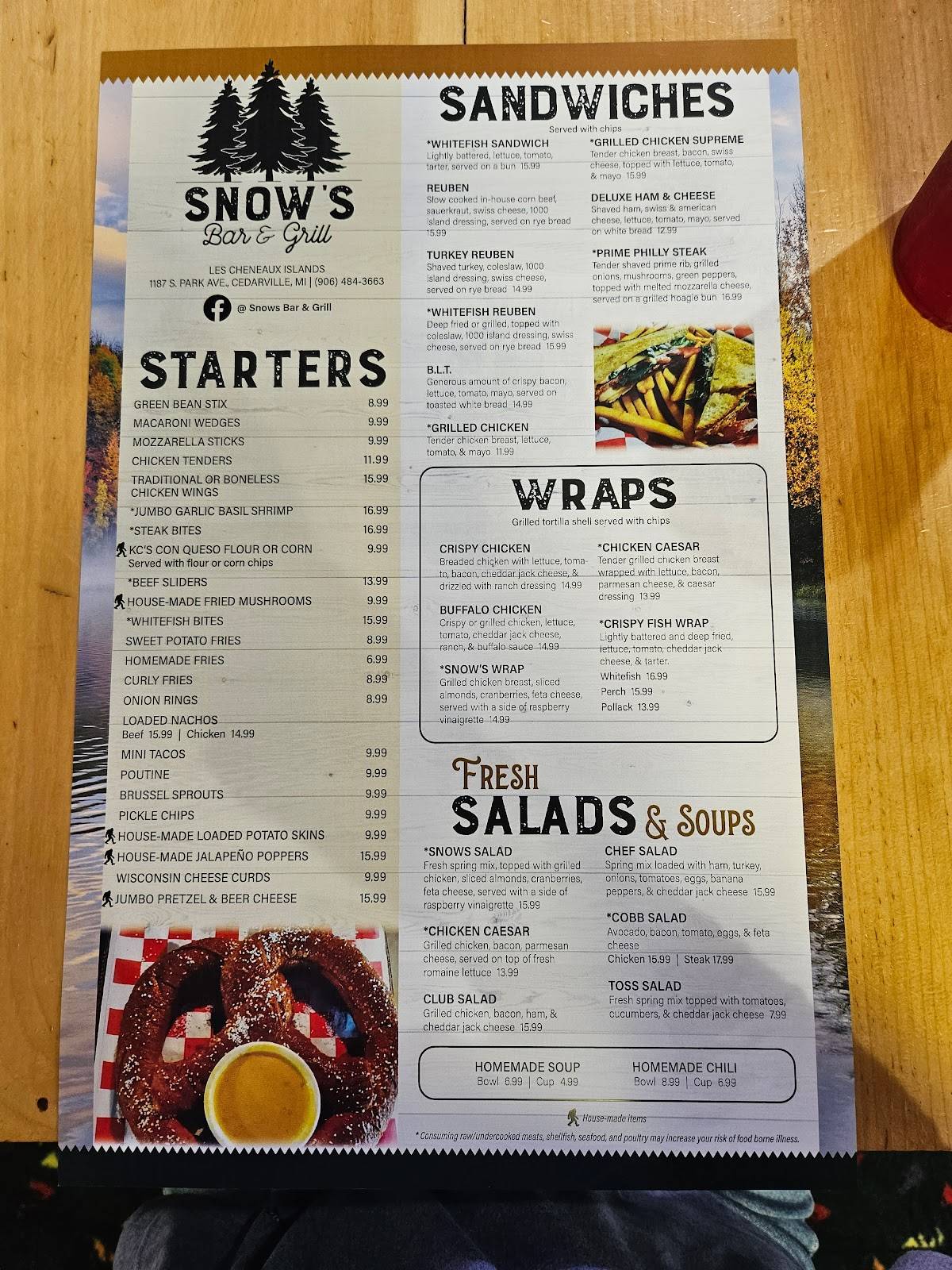 Menu at Snows Bar and Grill, Cedarville, S Park Ave