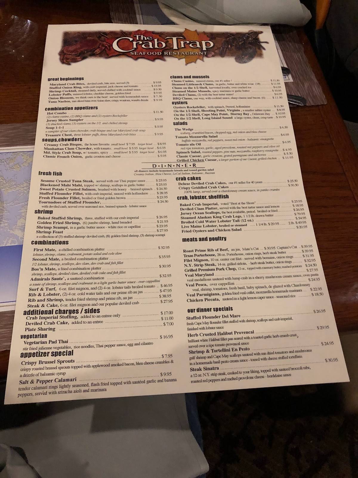 Menu at The Crab Trap pub & bar, Somers Point