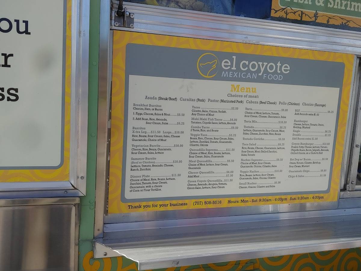 Menu at El Coyote restaurant, Sonoma