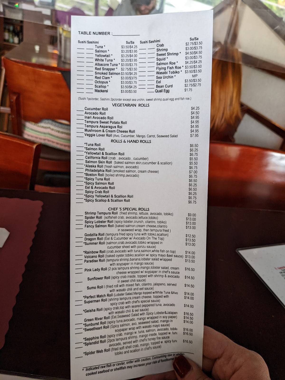 Menu at Sora Japanese Restaurant, Pisgah Forest