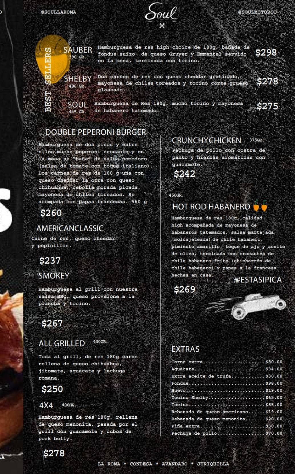 Carta del restaurante Soul La Roma, Ciudad López Mateos