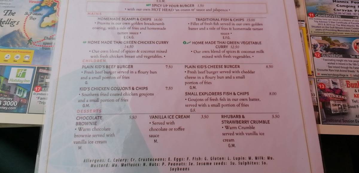 Menu at South Pole Inn pub & bar, Annascaul