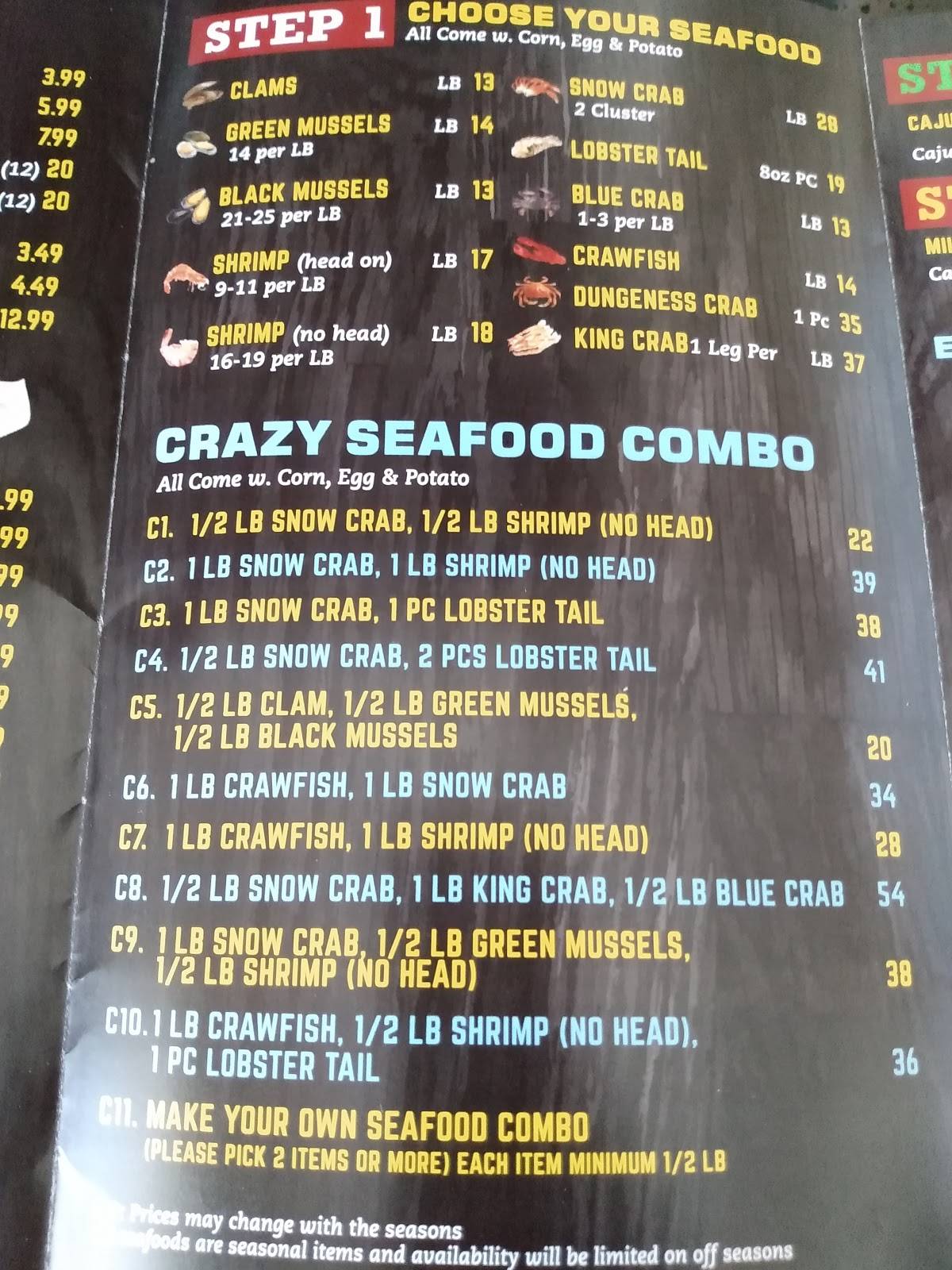 Menu at Crazy Crab restaurant, Southfield