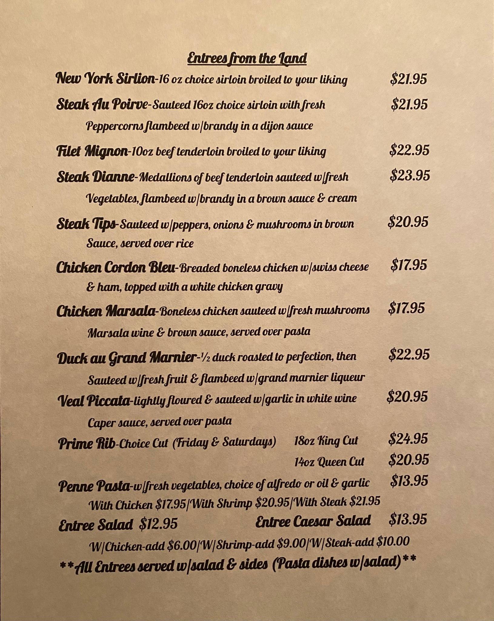 Menu at Spencer Country Inn restaurant, Spencer, 500 Main St