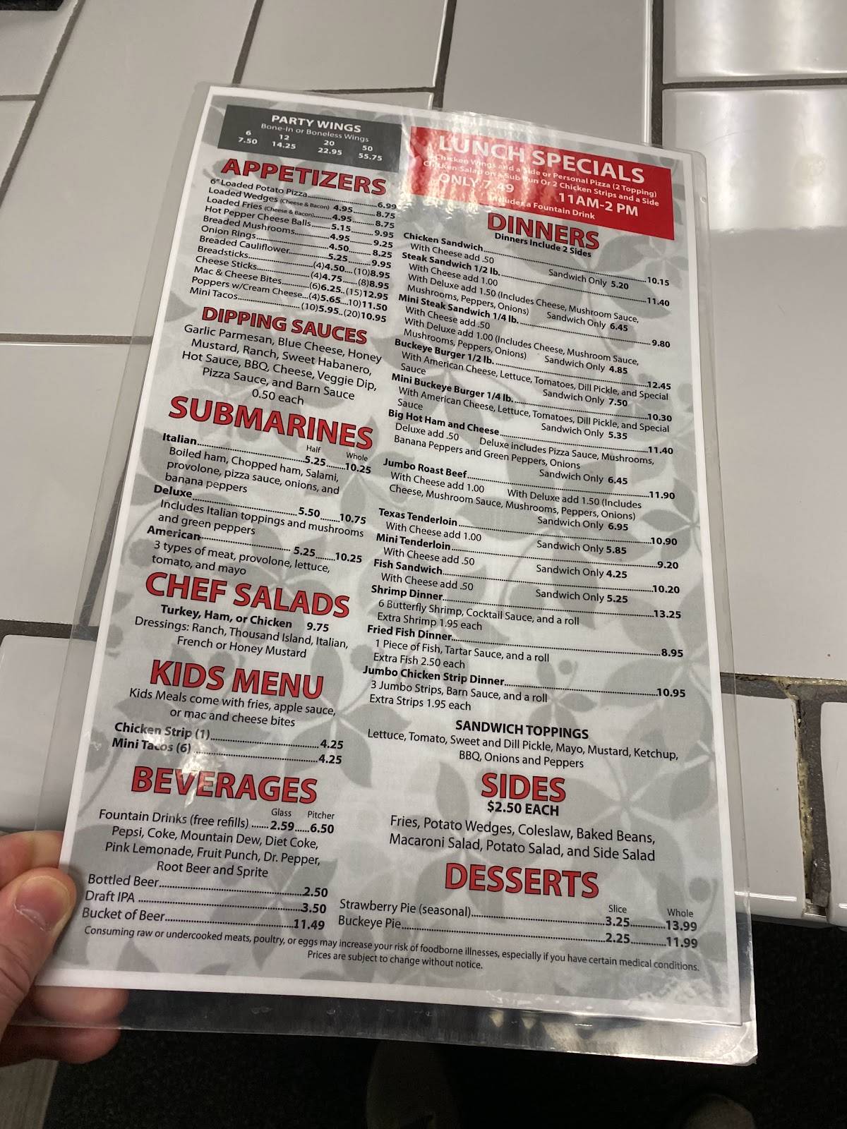 Menu at The Buckeye Barn, Springfield