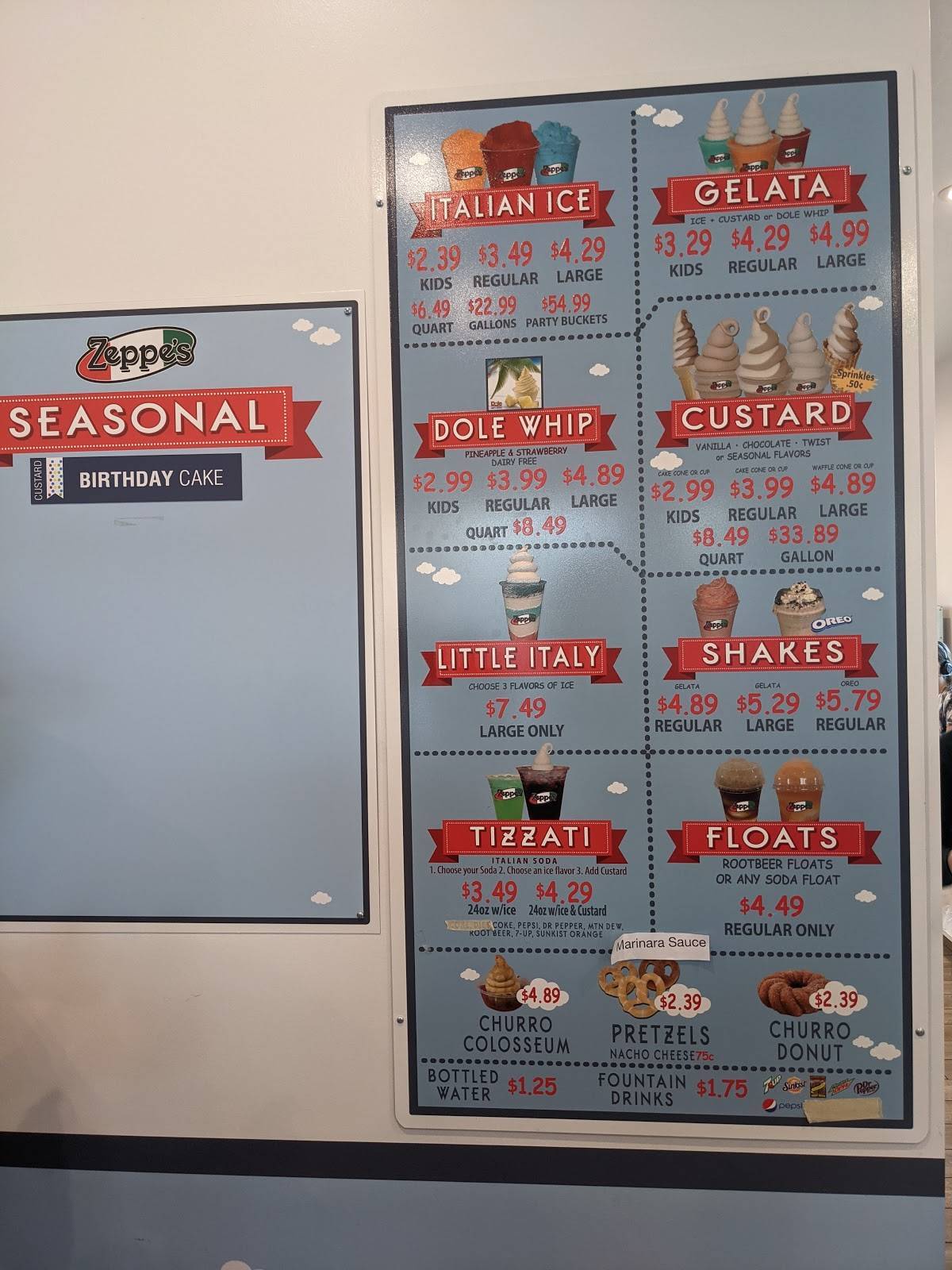 Menu at Zeppe's Italian Ice - Springville restaurant, Springville