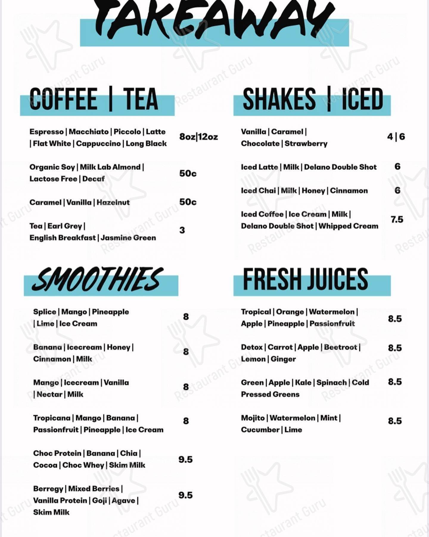 Menu at Squeeze & Grind restaurant, Camden