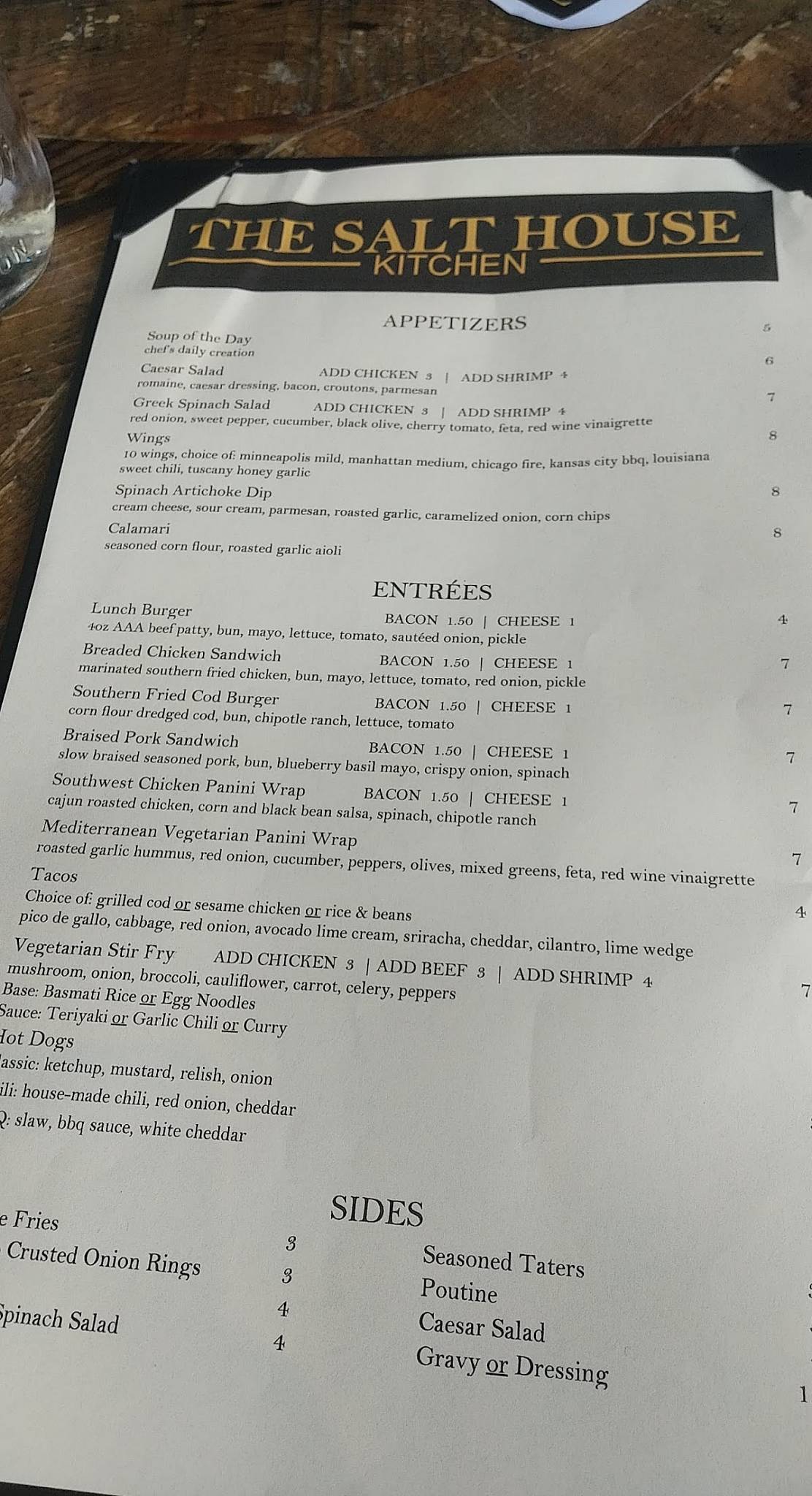Menu at The Salt House Kitchen restaurant, St. John's