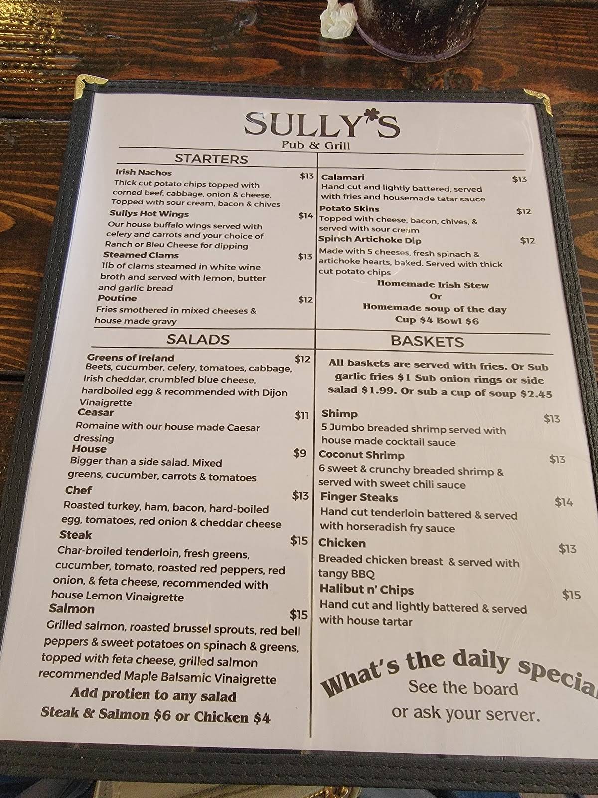Menu at Sully's Pub & Grill, Star
