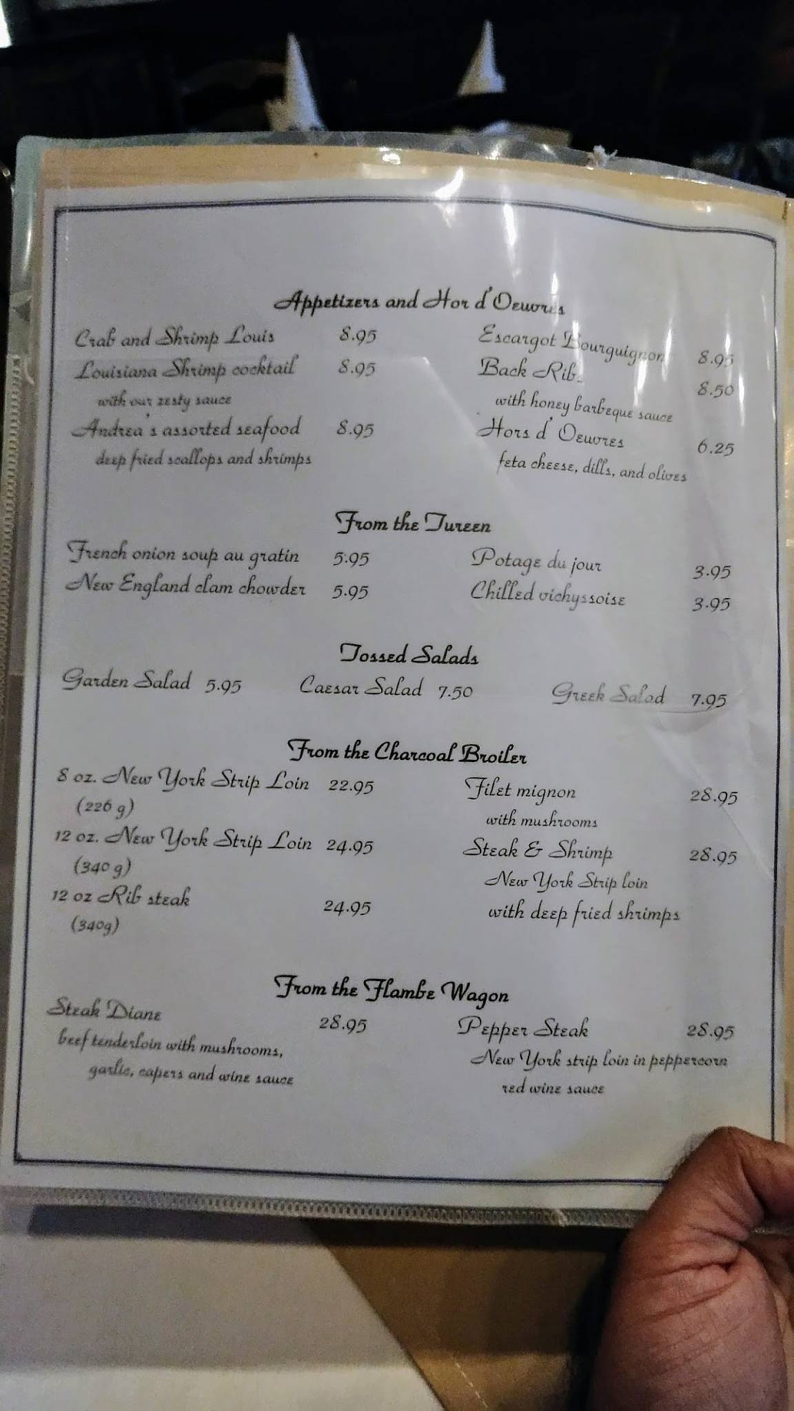 Menu at Andrea's Steak & Sea Food House restaurant, Bracebridge