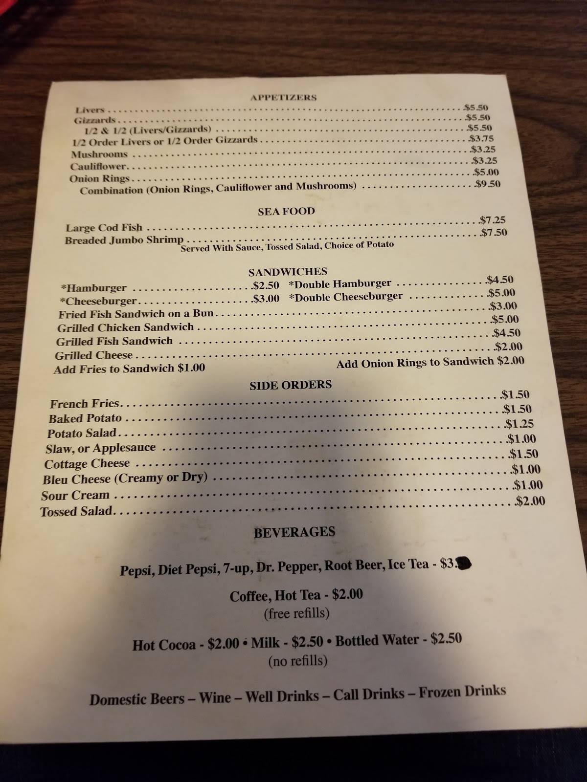Menu at Barto's Idle Hour Steakhouse & Lounge, Frontenac