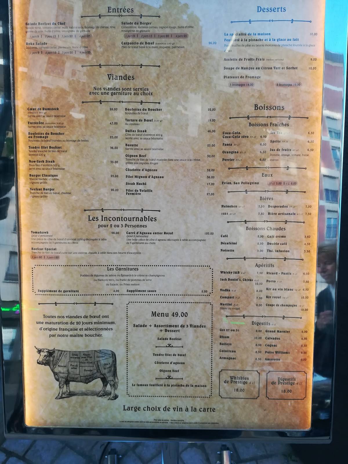 Menu at Beef Cut steakhouse, Courbevoie