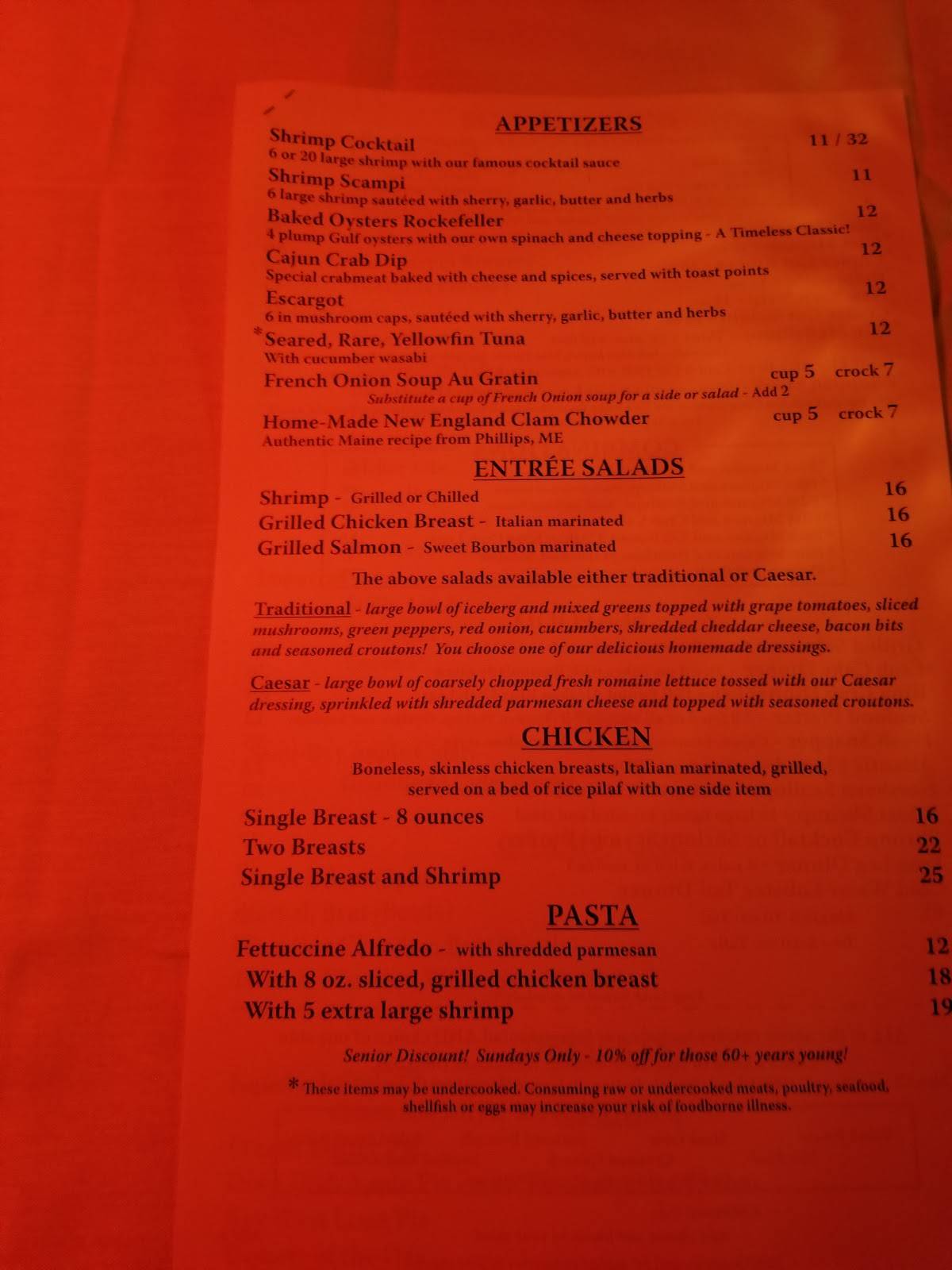 Menu at Beef 'N Bottle Steakhouse, Charlotte