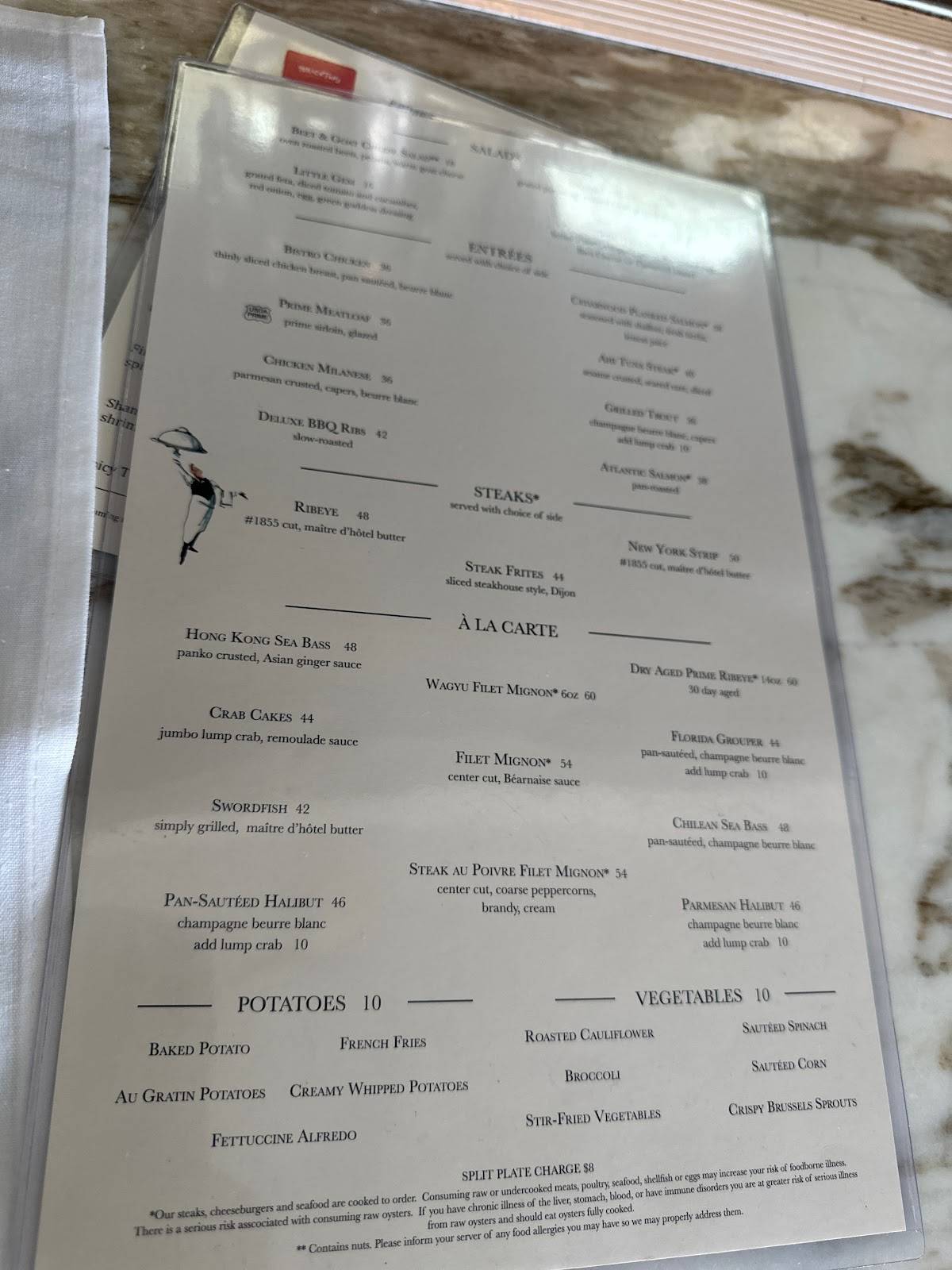 Menu at BrickTop's steakhouse, Palm Beach