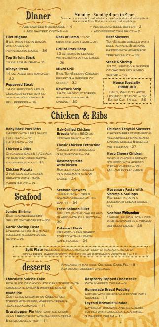 Menu at Loading Chute Restaurant and Barn, Creston