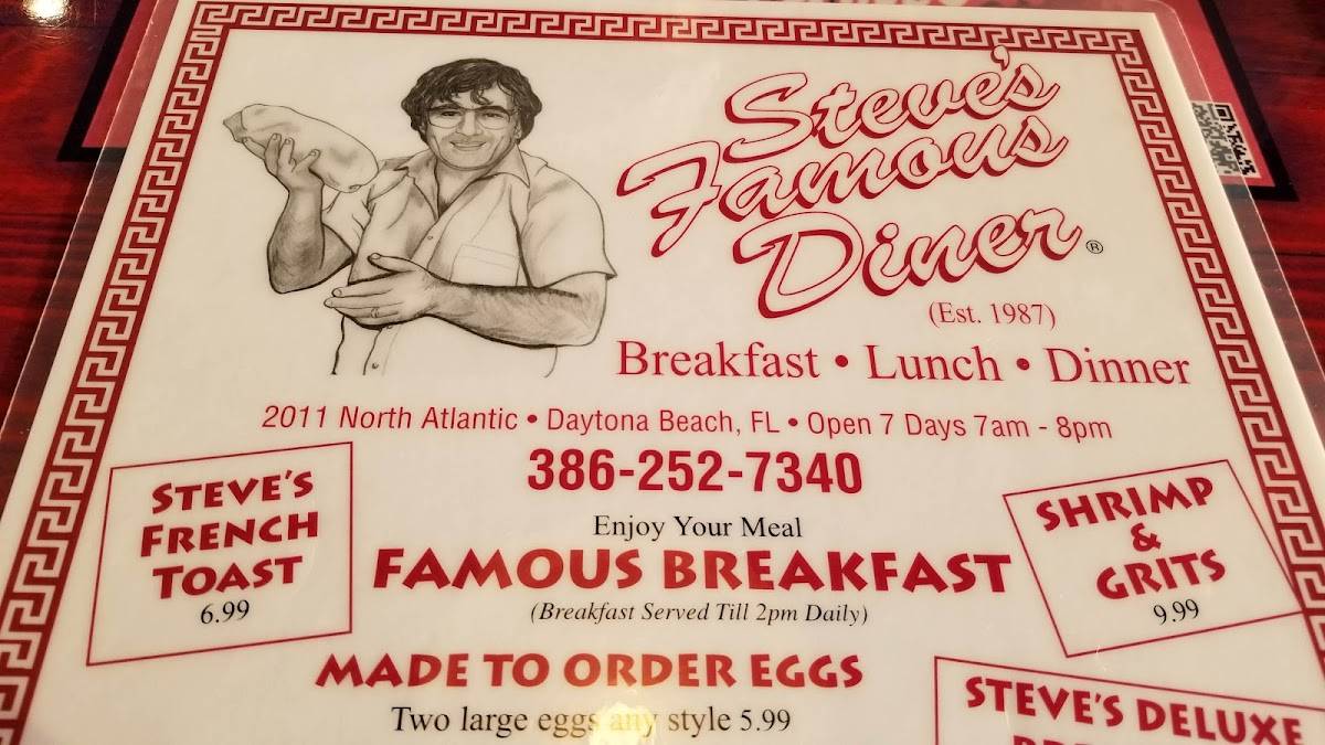 Menu at Steve's Famous Diner restaurant, Daytona Beach, N Atlantic Ave