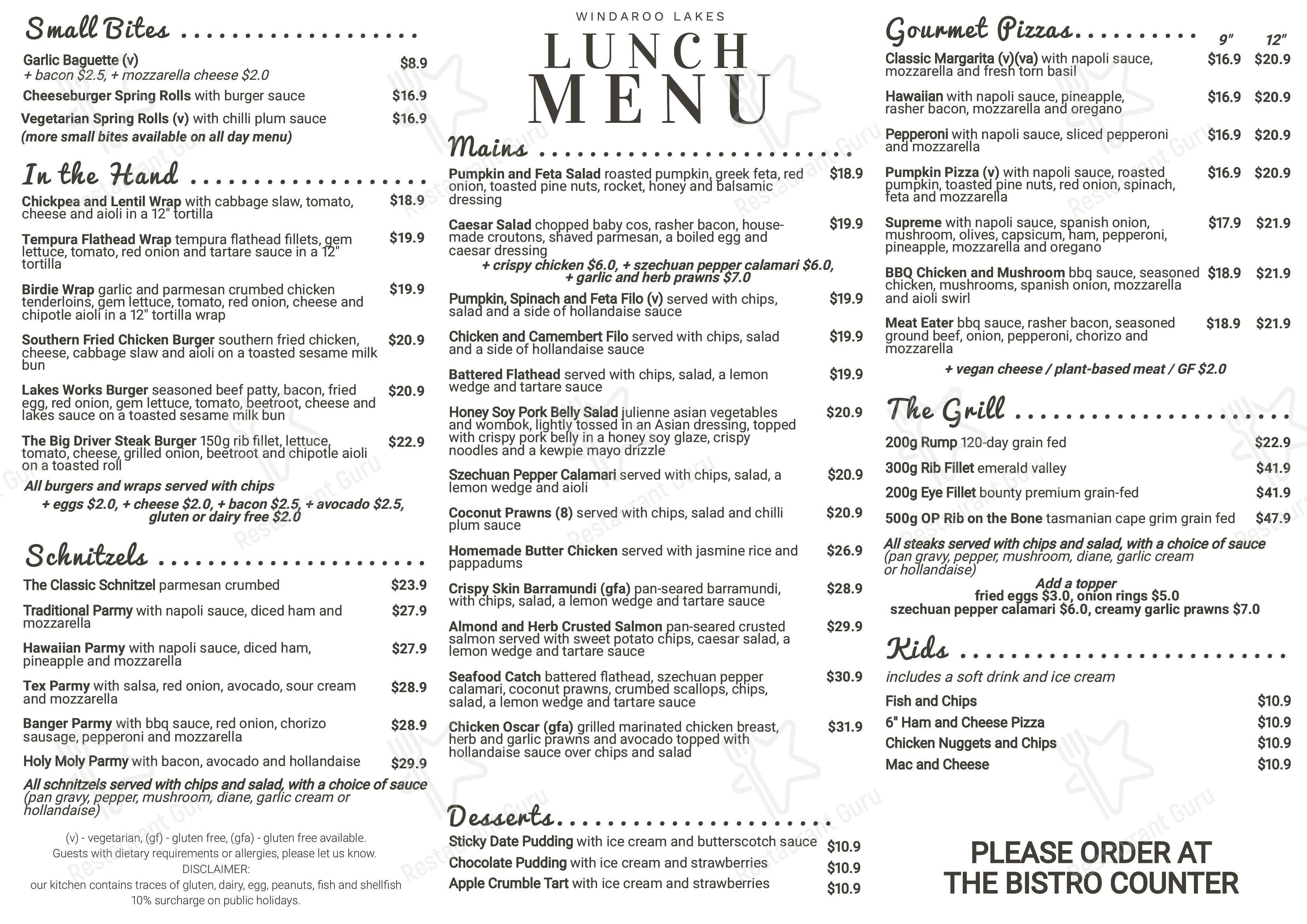 Menu at Windaroo Lakes Golf Club, Windaroo