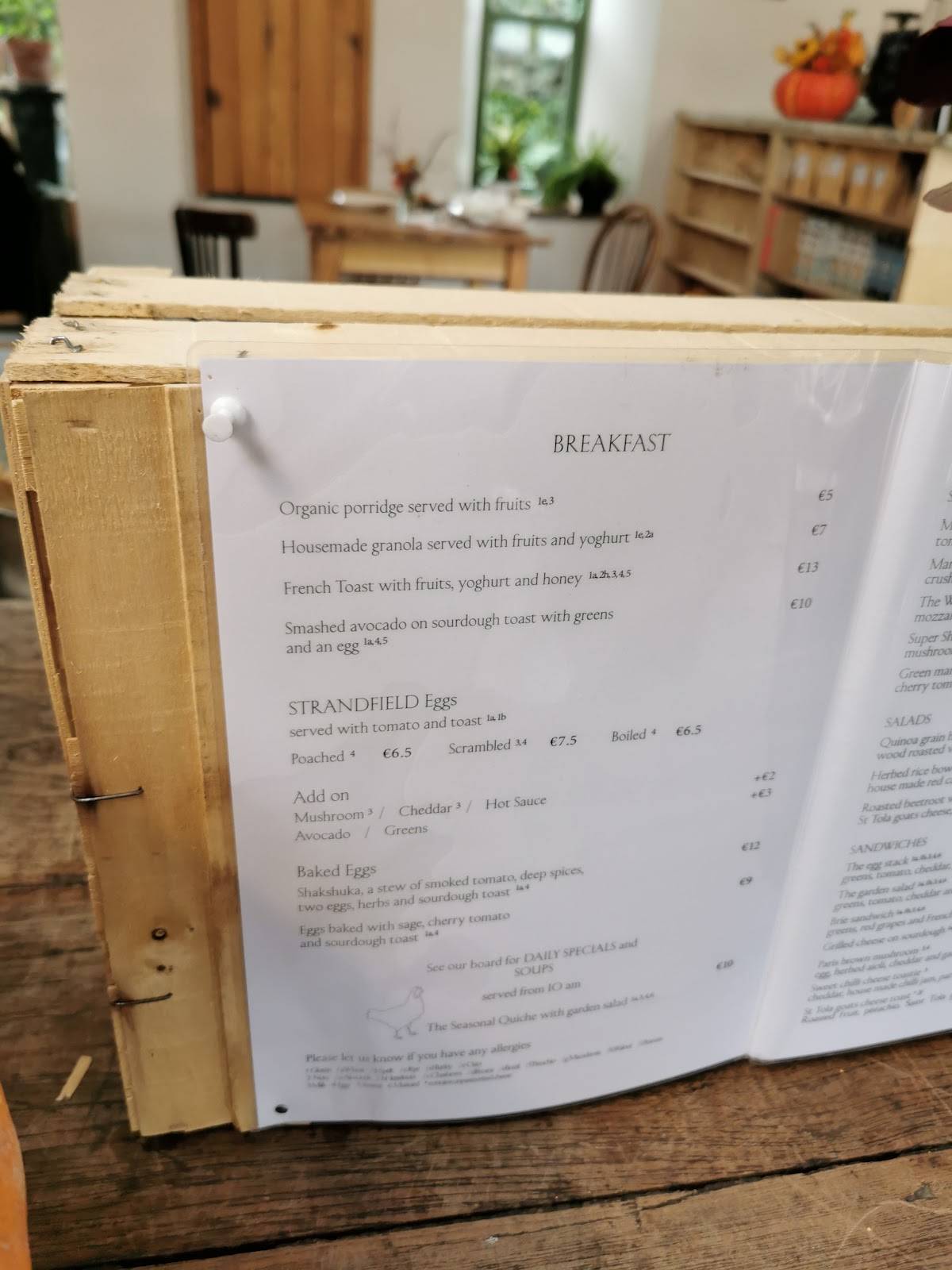 Menu at Strandfield cafe, Dundalk