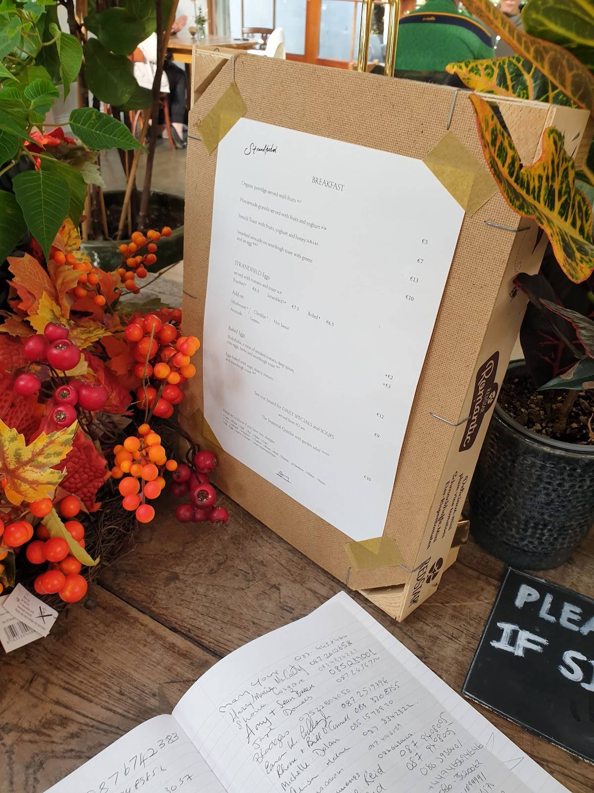 Menu at Strandfield cafe, Dundalk
