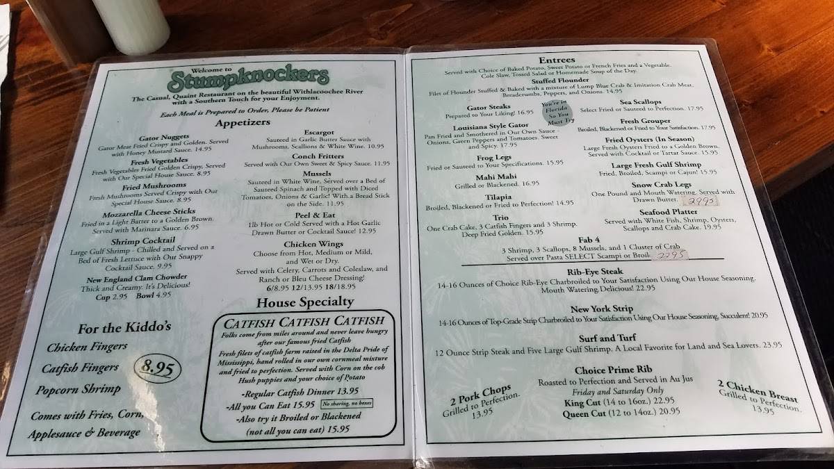 Menu at Stumpknockers Restaurant, Hernando, SW State Rd 200