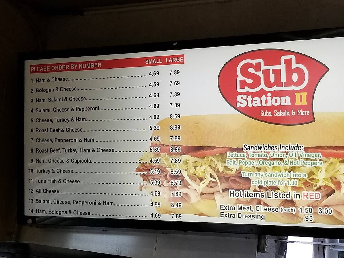 Menu at Sub Station II, Sumter, 15 N Harvin St #4933