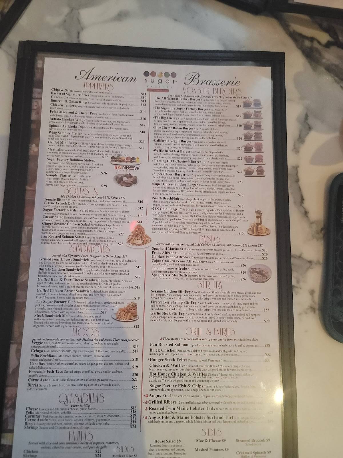 Menu at Sugar Factory - Atlantic City desserts, Atlantic City