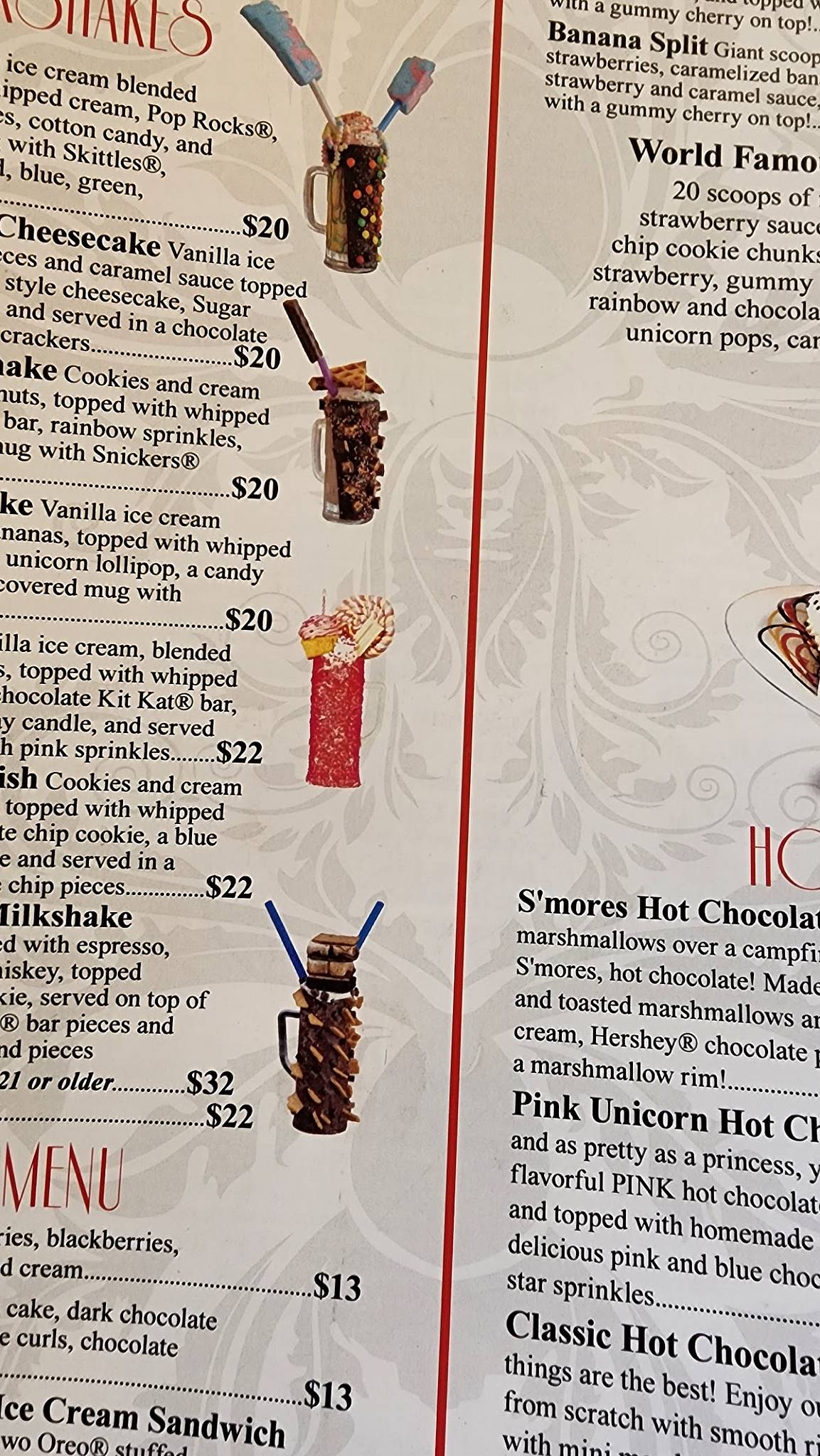 Menu at Sugar Factory - Atlantic City desserts, Atlantic City