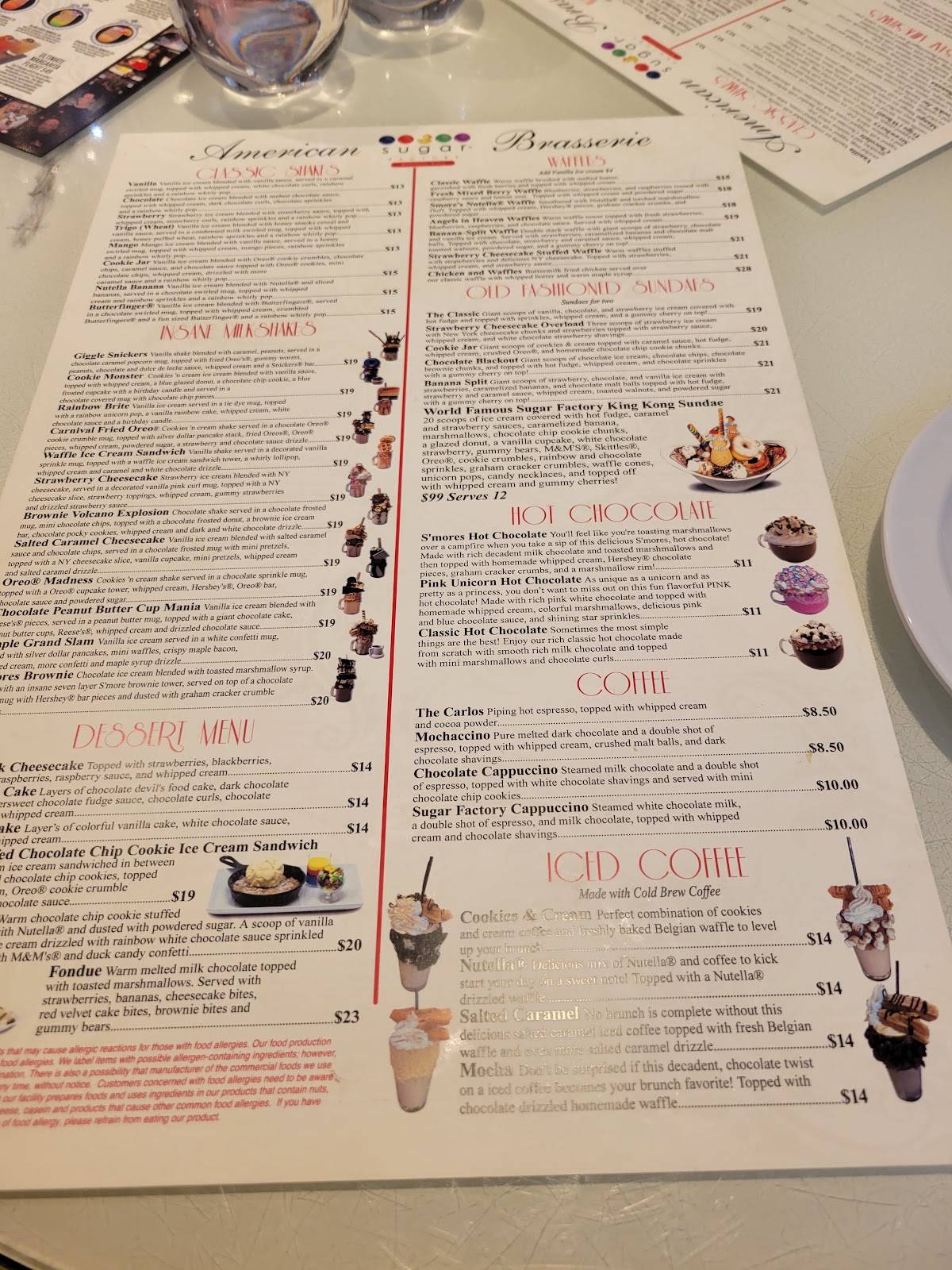 Menu at Sugar Factory - Atlantic City desserts, Atlantic City