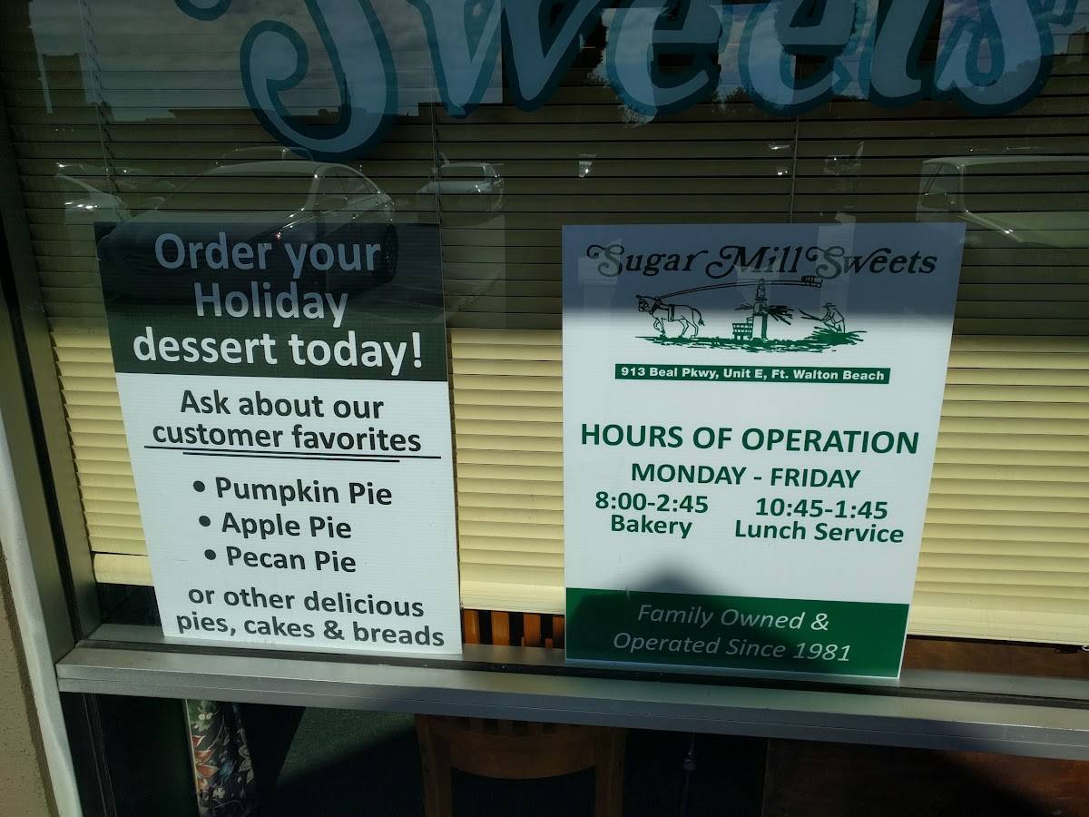 Menu at Sugar Mill Sweets cafe, Fort Walton Beach