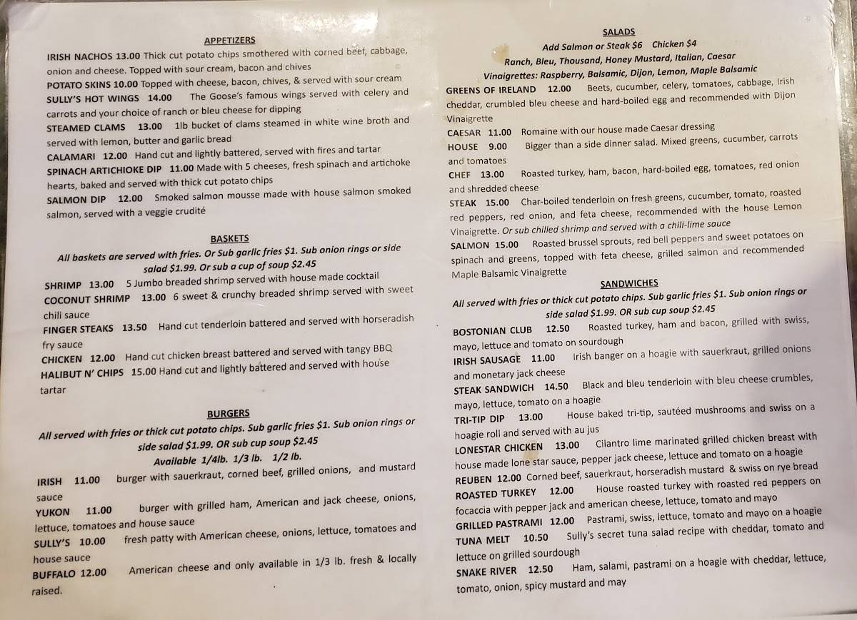 Menu at Sully's Pub & Grill, Star