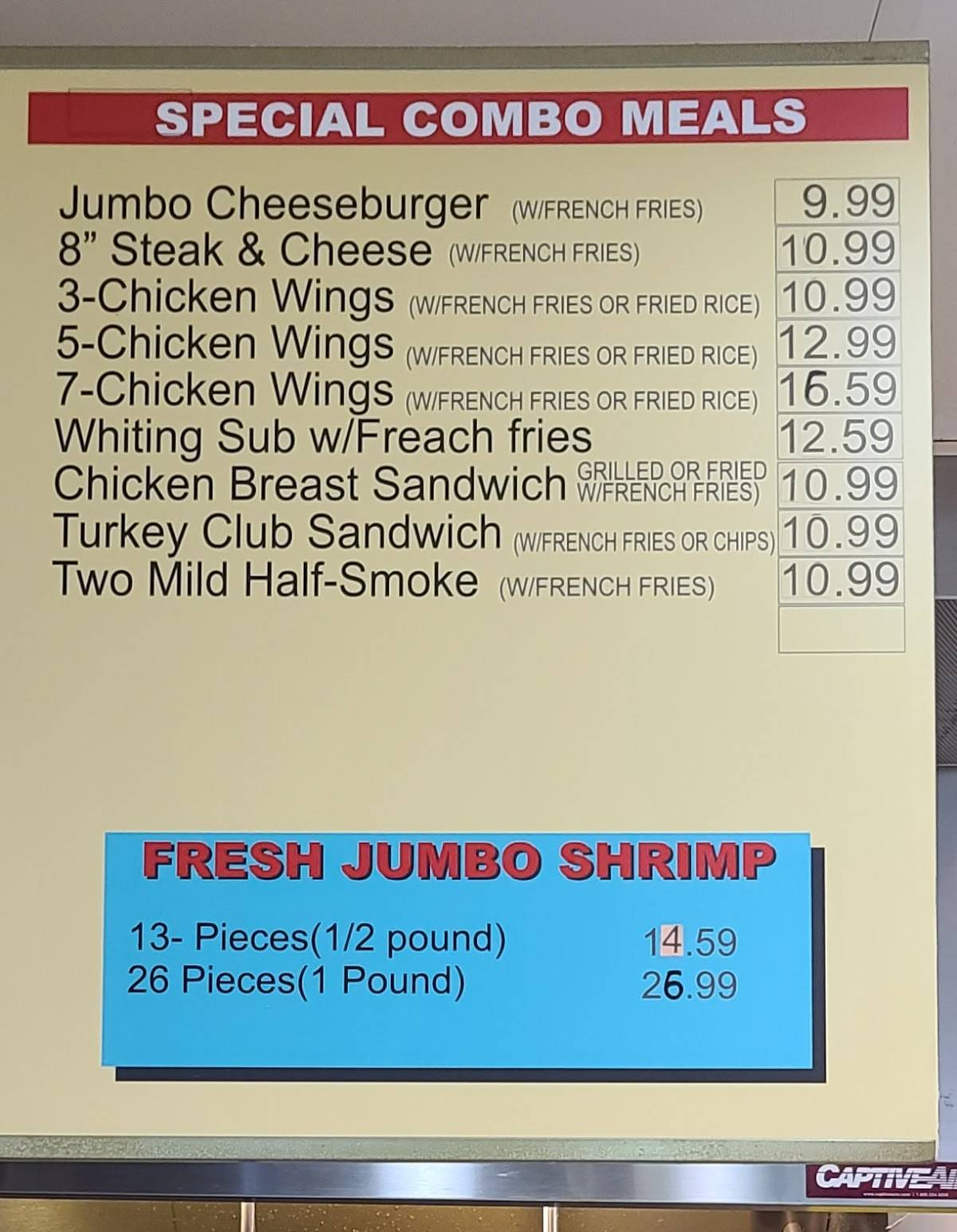 Menu at Sunny's Seafood & Deli restaurant, Woodbridge